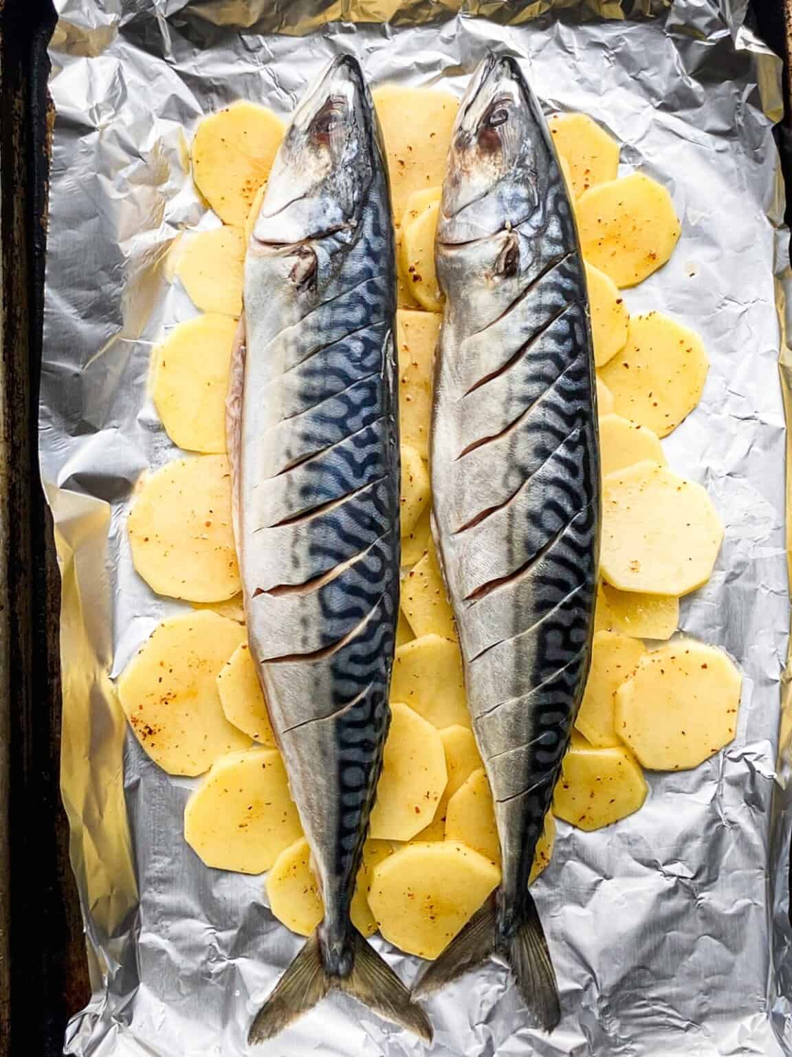 Oven Baked Mackerel with Red Pepper, Garlic and Potatoes - Feast with ...